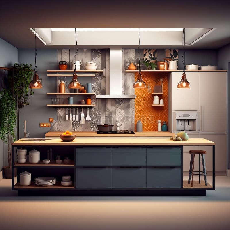 Contemporary Culinary Space Modern Kitchen Interior with Home Decor. AI ...
