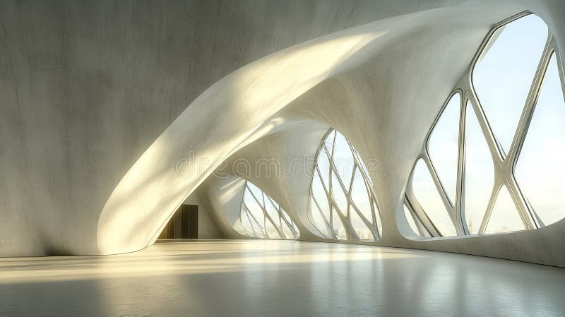 A Contemporary Curved Building S Interior, Illuminated by Sunlight ...