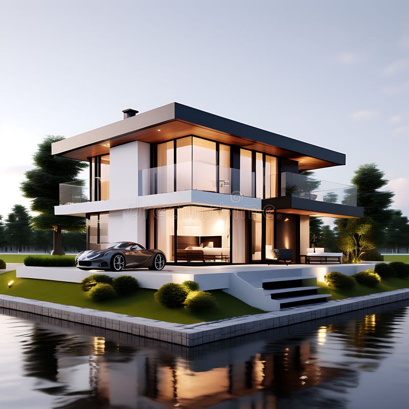 Contemporary 3D Render: Isolated House on a White Background Stock ...