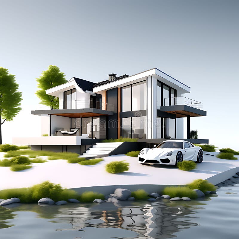 Contemporary 3D Render: Isolated House on a White Background Stock ...