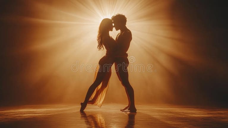 Contemporary Dance Duo Performing Under Spotlight in a Minimalist ...