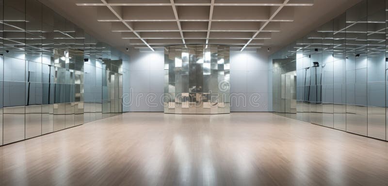 A Contemporary Dance Studio with a 3D Mirrored Wall Pattern, Stock ...