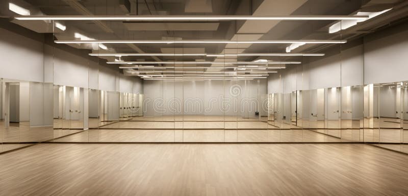 A Contemporary Dance Studio with a 3D Mirrored Wall Pattern, Stock ...