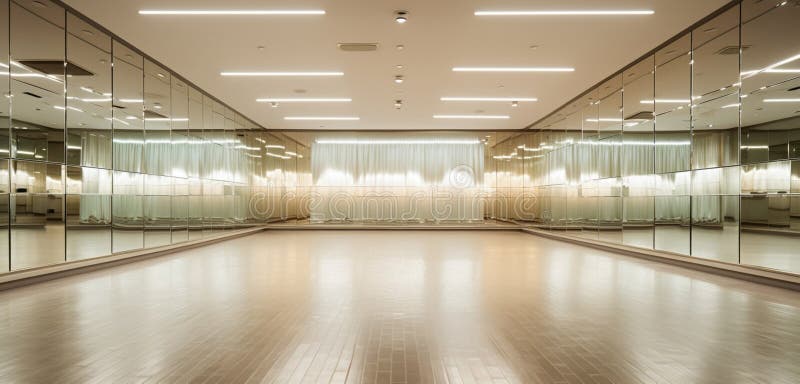 A Contemporary Dance Studio with a 3D Mirrored Wall Pattern, Stock ...