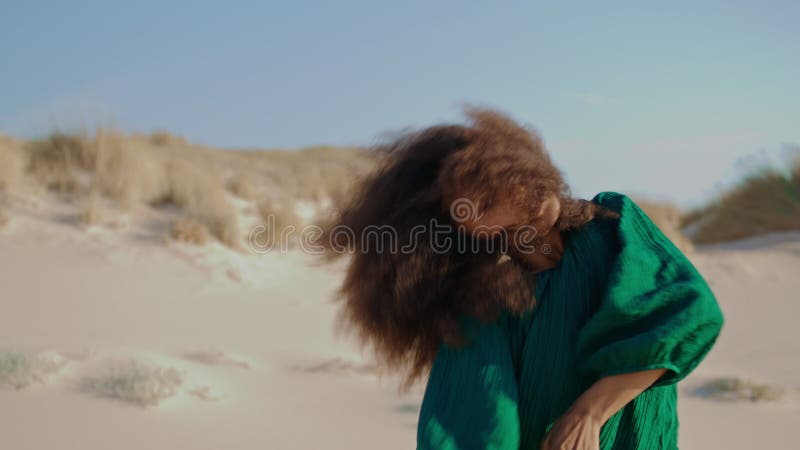 Contemporary Dancer Performing Desert Windy Summer Day Close Up Woman