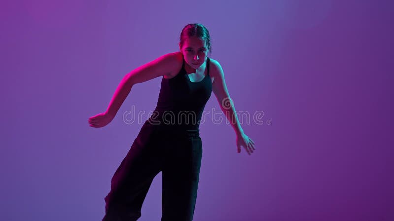 Contemporary Dancer in Purple Neon Studio Lighting Stock Video - Video ...