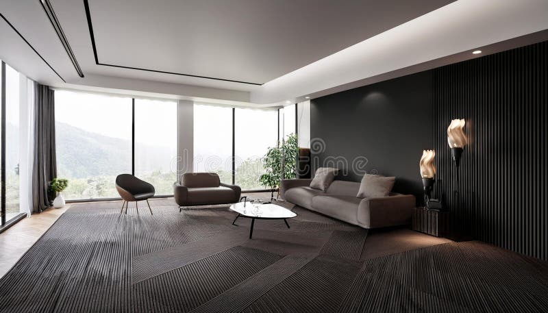 Contemporary Dark White Spacious Interior with Mock Up Place. 3D ...