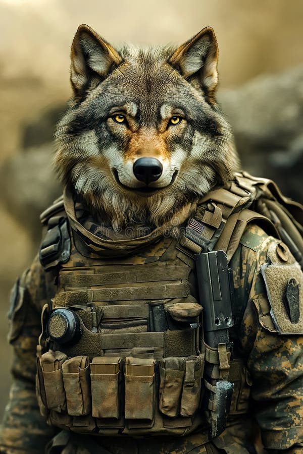 A Contemporary Depiction of a Wolf Dressed in Modern Military Gear ...
