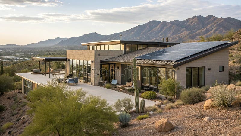 Contemporary Desert Home with Rooftop Solar Grid and Arizona Mountain ...