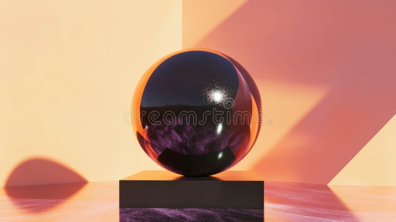 Contemporary Design with Polished Black Sphere in Minimalist Abstract ...