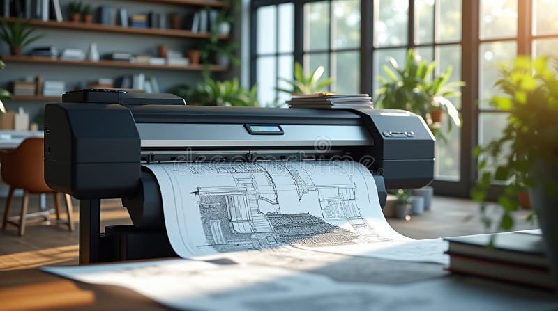 Modern Architectural Studio with High-Tech Large Format Printer in ...