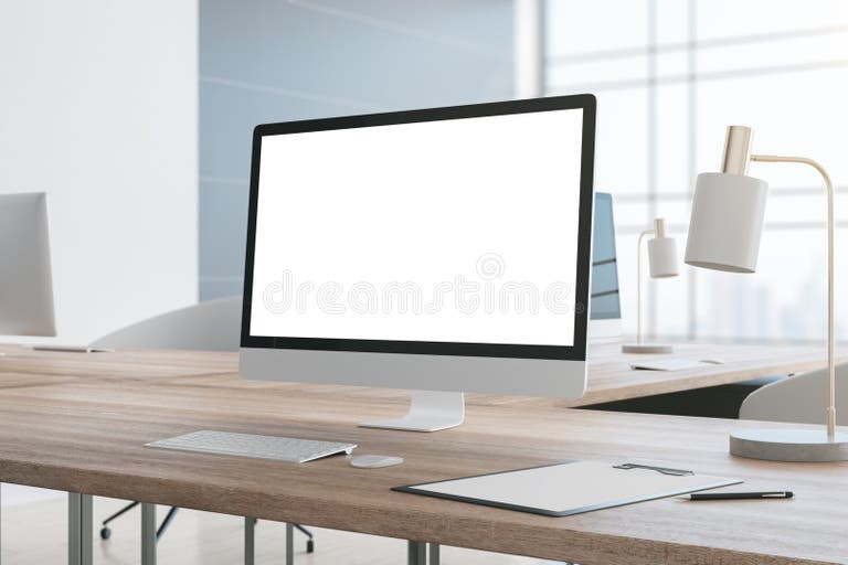 Contemporary Desktop with Empty Personal Computer Screen Stock ...
