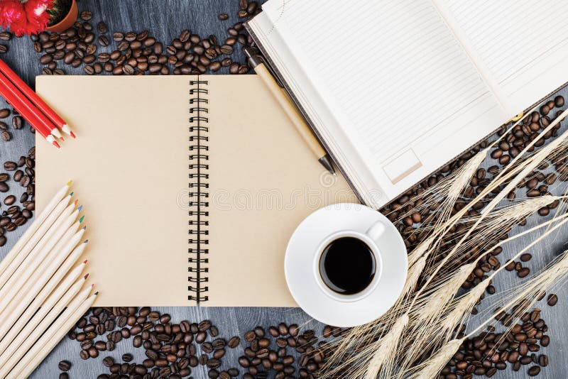 Contemporary Desktop with Notepad and Coffee Stock Photo - Image of ...