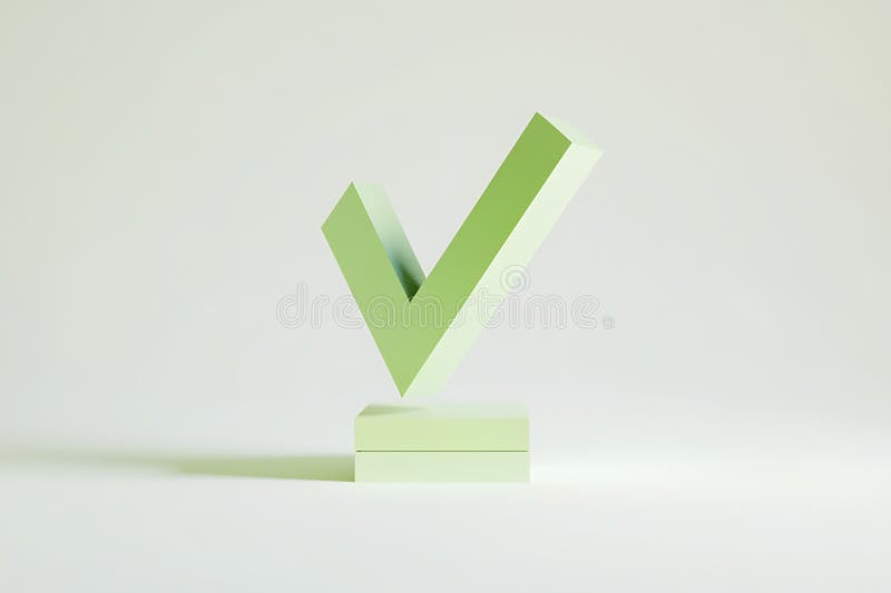 Minimalist 3D Render of Green Checkmark Icon on Pale Green Platform ...