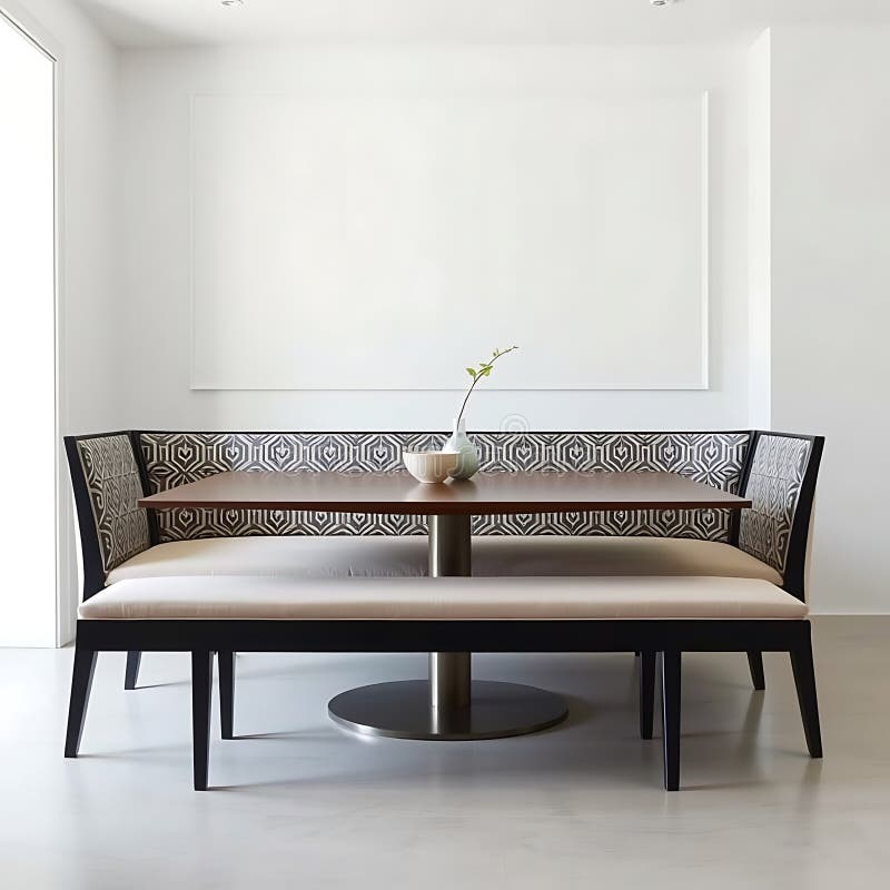 A Contemporary Dining Bench with a Geometric Pattern on the Backrest ...