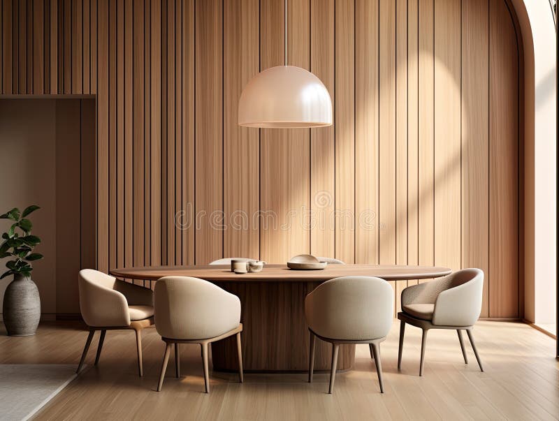 Contemporary Dining Space with Hypermodern Wooden Wall Stock ...