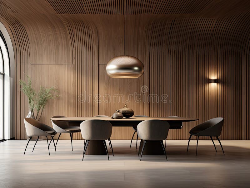 Contemporary Dining Space with Hypermodern Wooden Wall Stock ...