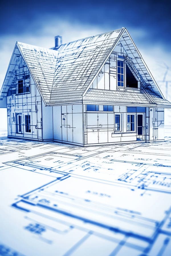 Contemporary Dream Home Blueprints and 3D Render of Modern Residential ...