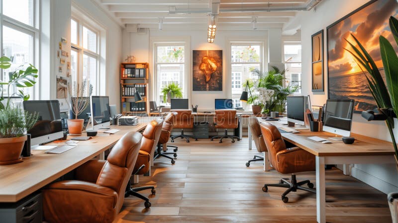 Contemporary Dutch Open Office with Natural Elements Stock Illustration ...