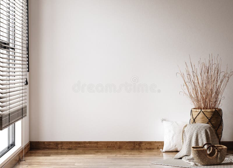 Contemporary Empty Home Interior, Scandi-Boho Style Stock Illustration ...