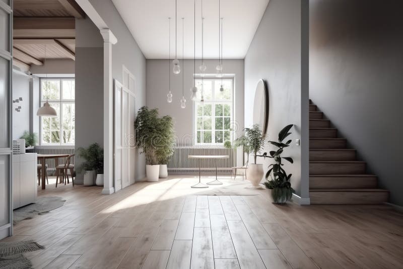 Contemporary Empty Home Interior, Scandiboho Style, 3d Render ...