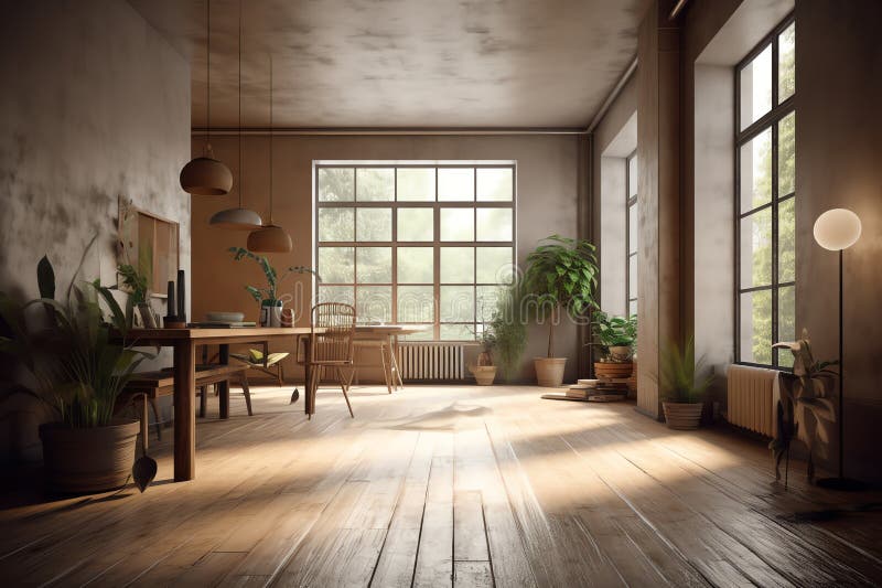 Contemporary Empty Home Interior, Scandiboho Style, 3d Render ...