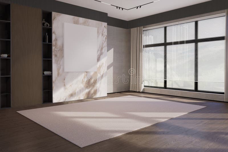 Contemporary Empty Interior with Marble Wall. 3d Render, Mock Up for ...