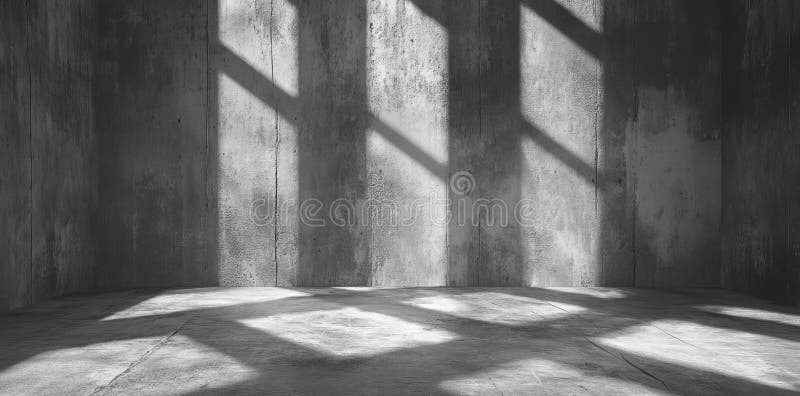 A Contemporary, Empty Room with a Concrete Finish, Multiple Windows ...