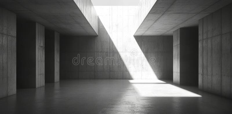 A Contemporary, Empty Space with a Concrete Finish, Square Ceiling ...