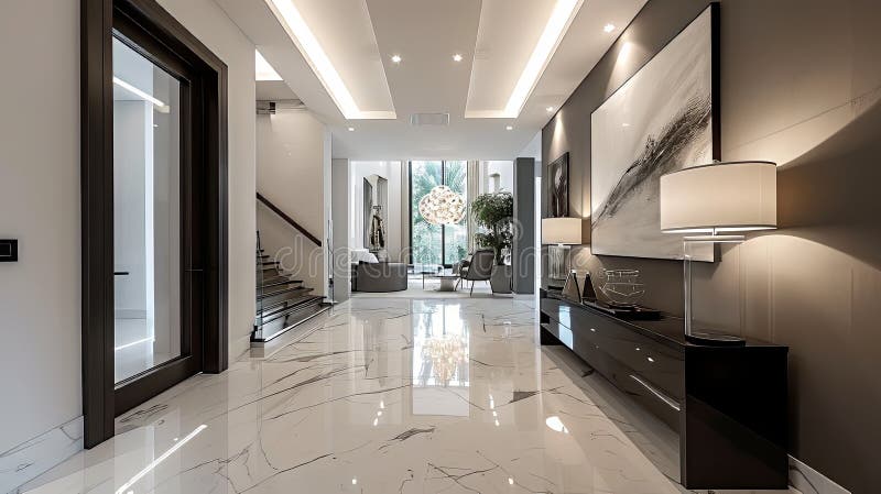 Contemporary Entry Hall Design Stock Illustration - Illustration of ...