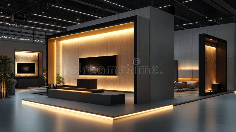 Contemporary Exhibition Booth with Three Vertical Panels, High-res ...