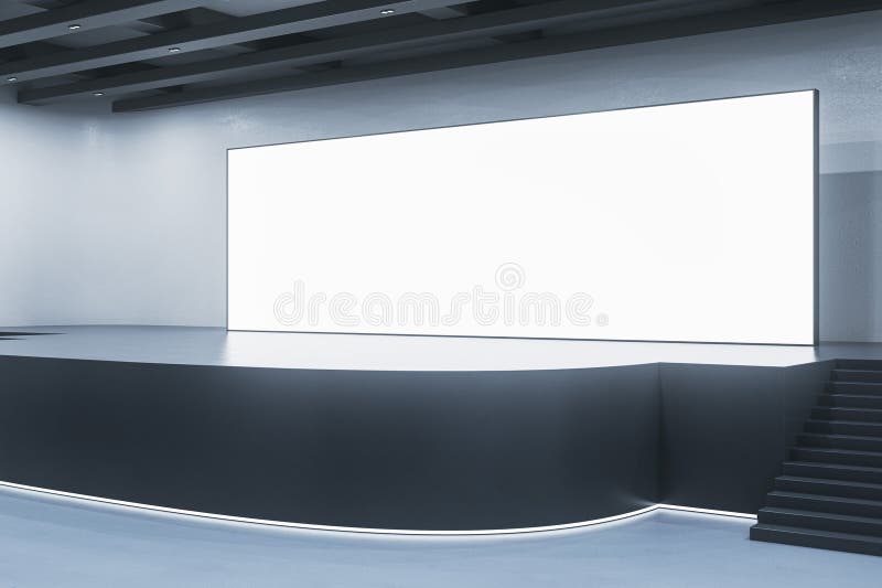 Contemporary Exhibition Hall Interior with Illuminated Empty Mock Up ...