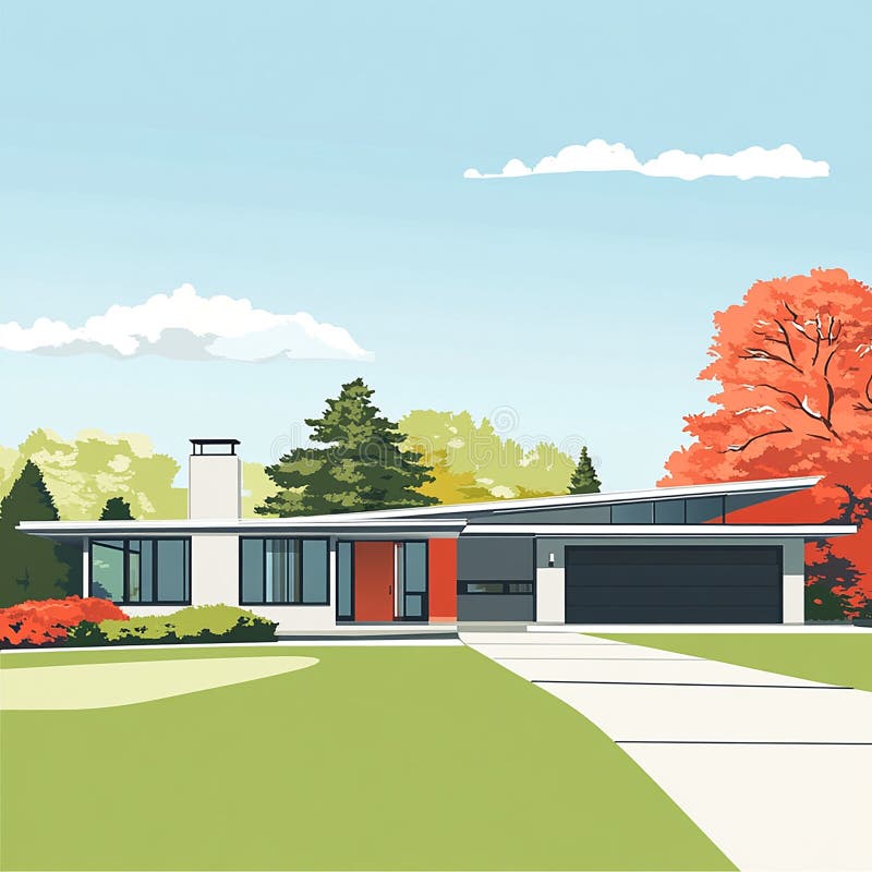 Contemporary Family Home with Spacious Yard in Vector Art Stock ...