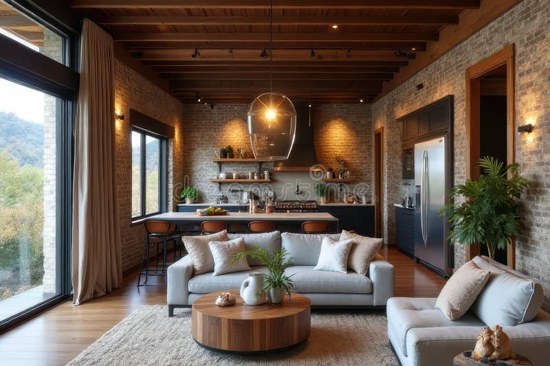 Contemporary Farmhouse Design with Rustic and Industrial Elements Stock ...