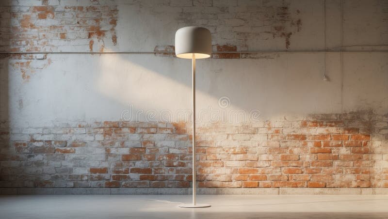 Contemporary Floor Lamp in Empty Room with Grunge Brick Wall Texture ...