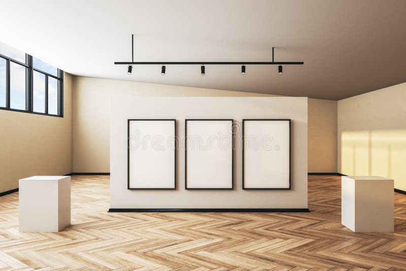 Contemporary Gallery with Banner Stock Illustration - Illustration of ...