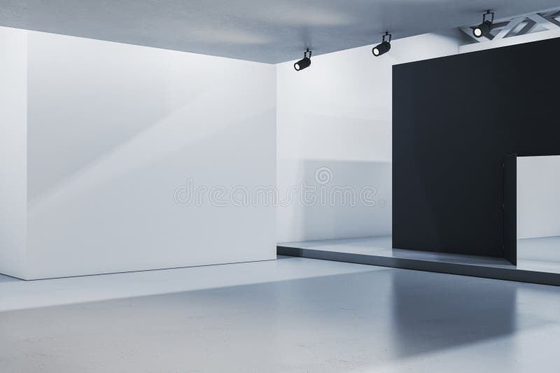 Contemporary Gallery Interior with Mock Up Place on Walls. Stock ...