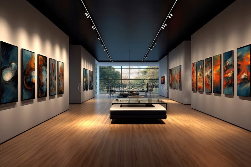 Contemporary Gallery Space with Track Lighting and Modern Art ...
