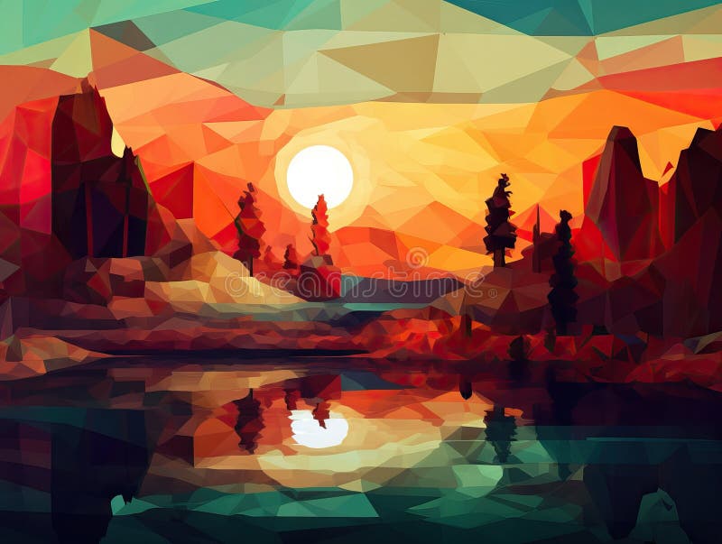 Contemporary Geometric Shapes in a Vibrant Sunset Landscape . Stock ...