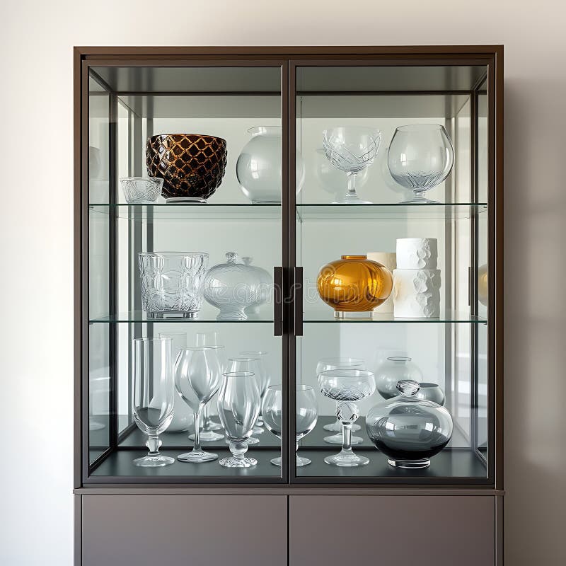 A Contemporary Glass Cabinet with Beautiful Glassware and Art Objects ...