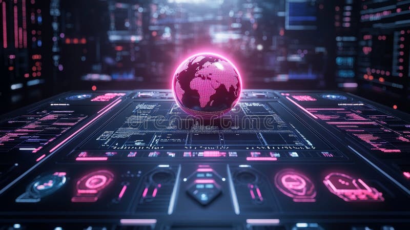 A Contemporary Globe with Vivid Pink Highlights and a Polished Digital ...