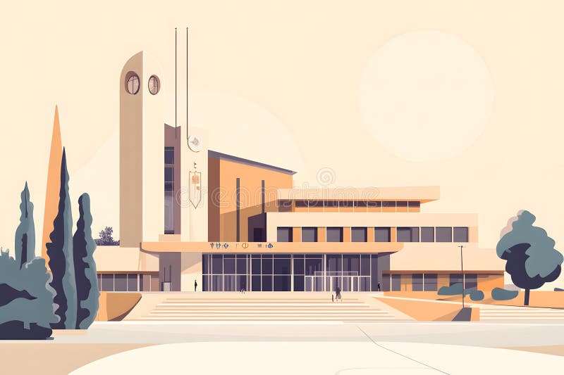 Modern Government Building with Large Steps, Surrounded by Trees and ...