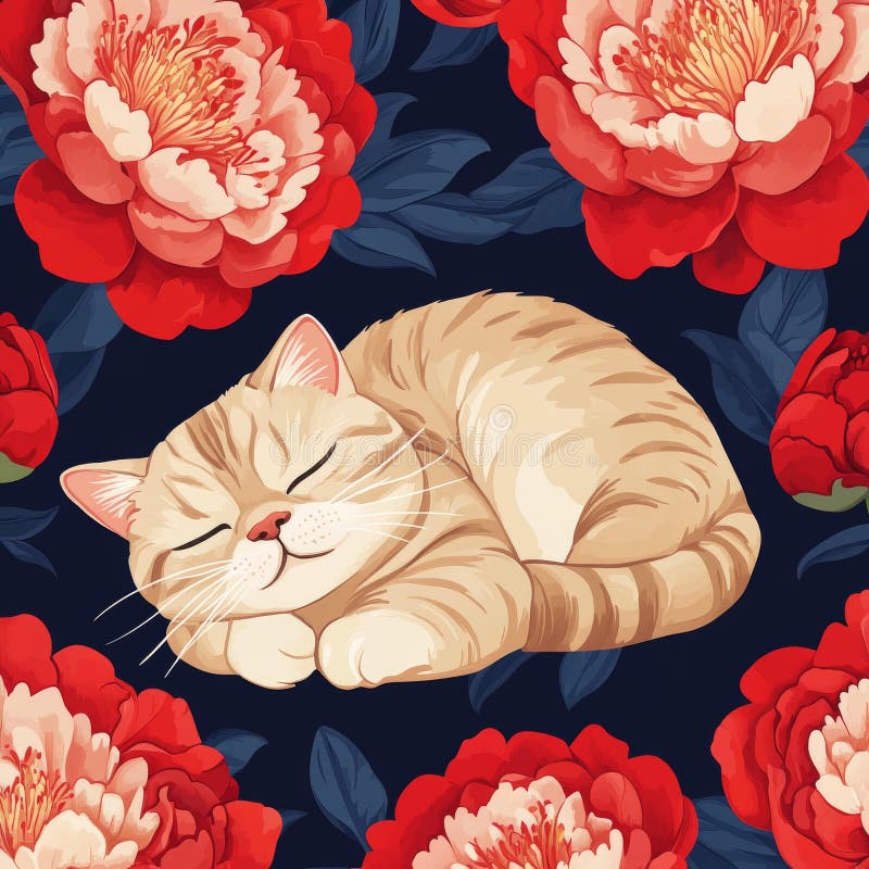 Contemporary Graphics with a Seamless Floral Cat Design Stock Image ...