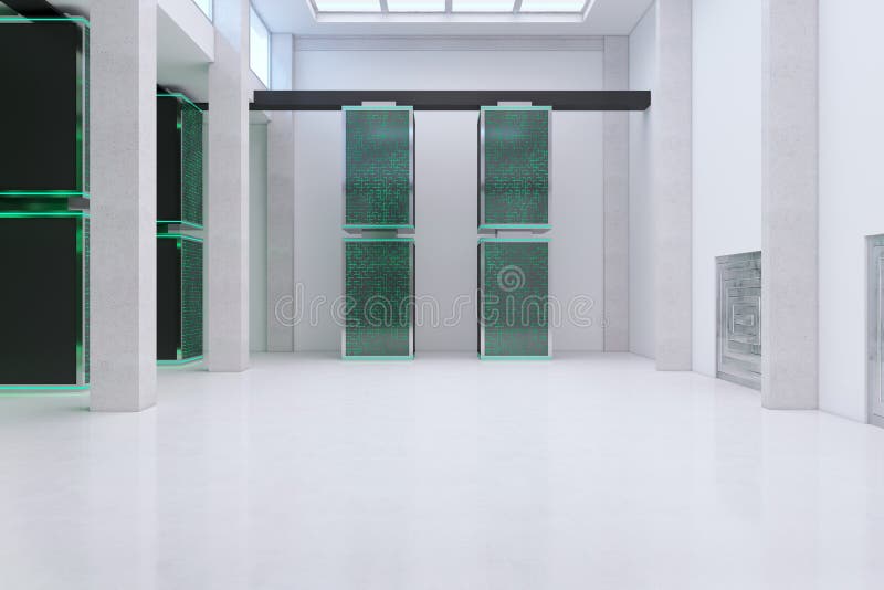 Contemporary Green Server Room Interior. Database and Technology ...