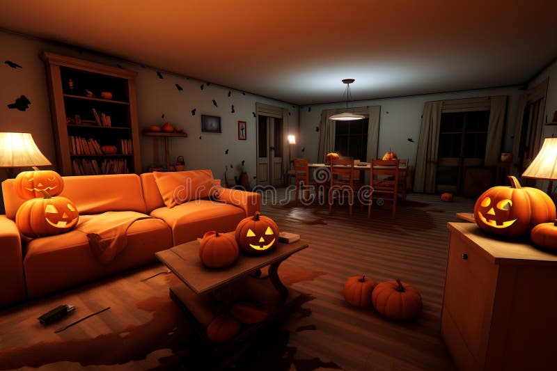 Contemporary Halloween-themed Living Room Design with Space for Text or ...