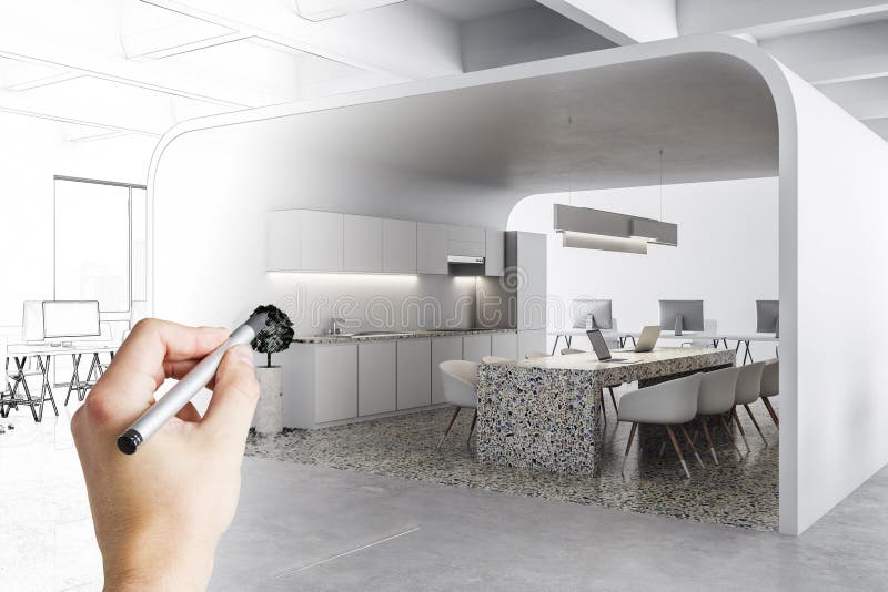 Contemporary Hand Drawn Kitchen Stock Photo - Image of engineering ...