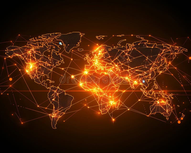 A Contemporary, High-tech World Map Displaying Vibrant Data Streams and ...