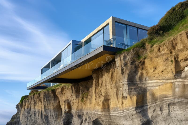 A Contemporary Home Built into a Cliff-side Stock Illustration ...