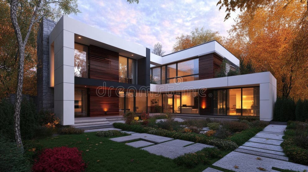 A Contemporary Home Featuring a Simple Garden Pathway Stock Photo ...