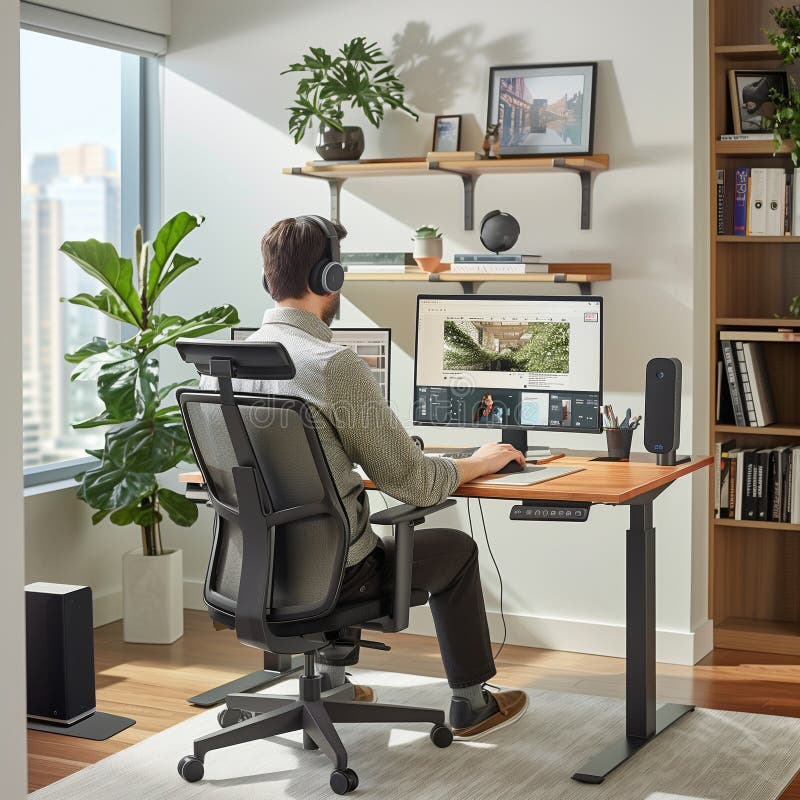 Contemporary Home Office Setup Work-from-home Environment Stock ...